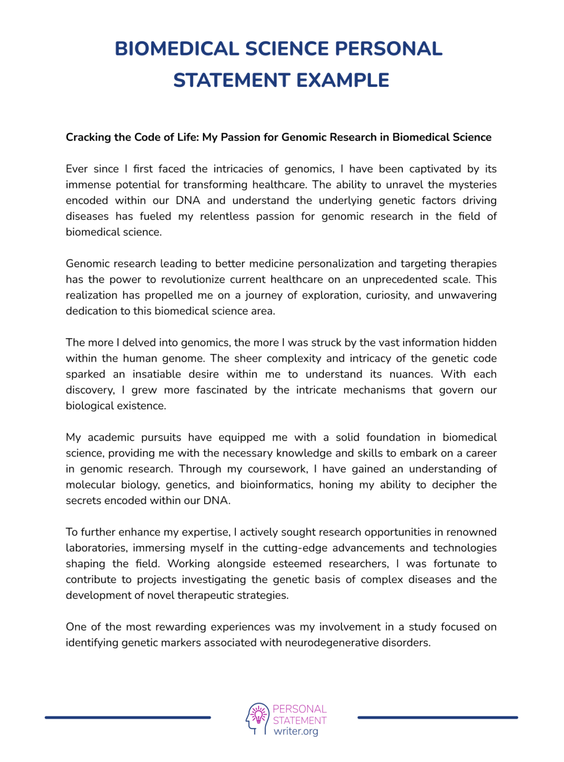 Top Biomedical Science Personal Statement by Practiced Writer