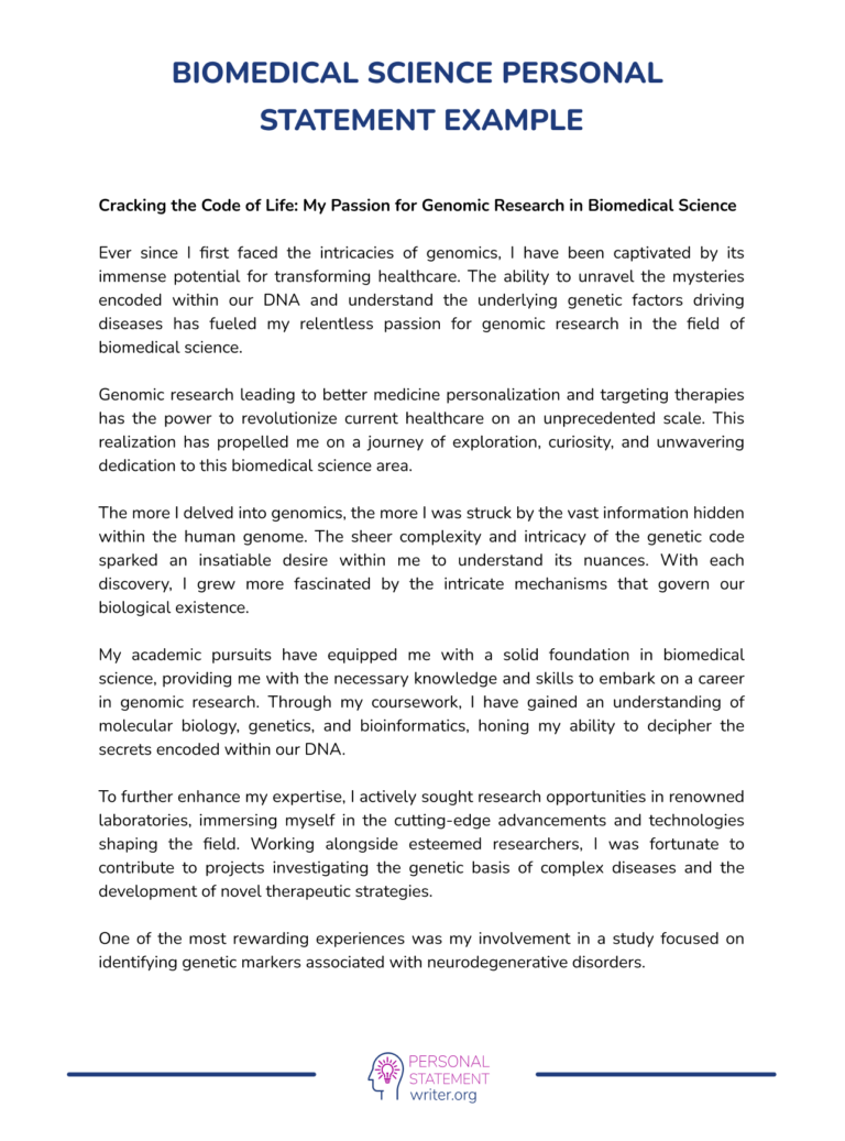 Top Biomedical Science Personal Statement by Practiced Writer