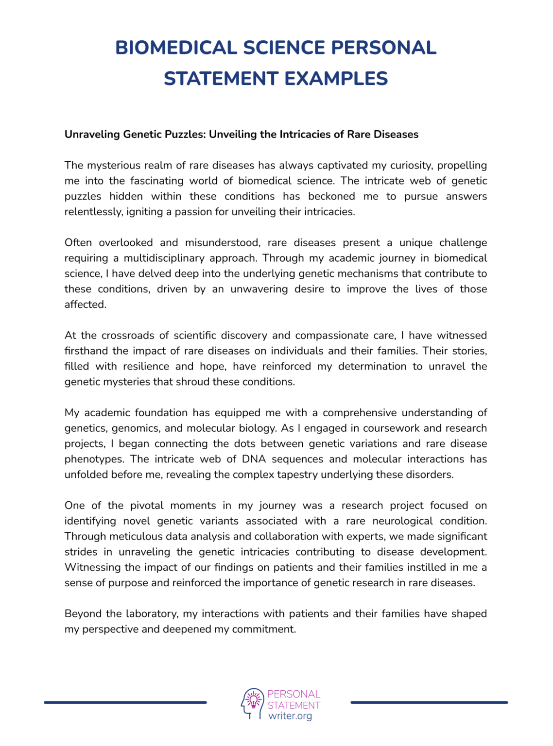 Top Biomedical Science Personal Statement by Practiced Writer