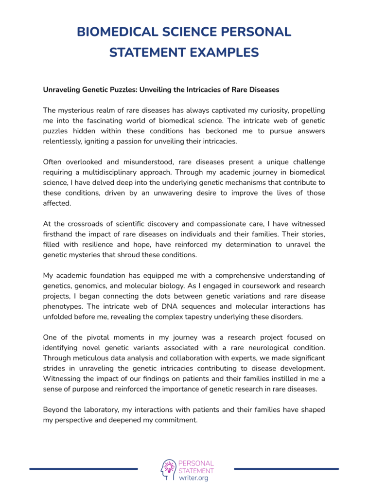 Top Biomedical Science Personal Statement by Practiced Writer