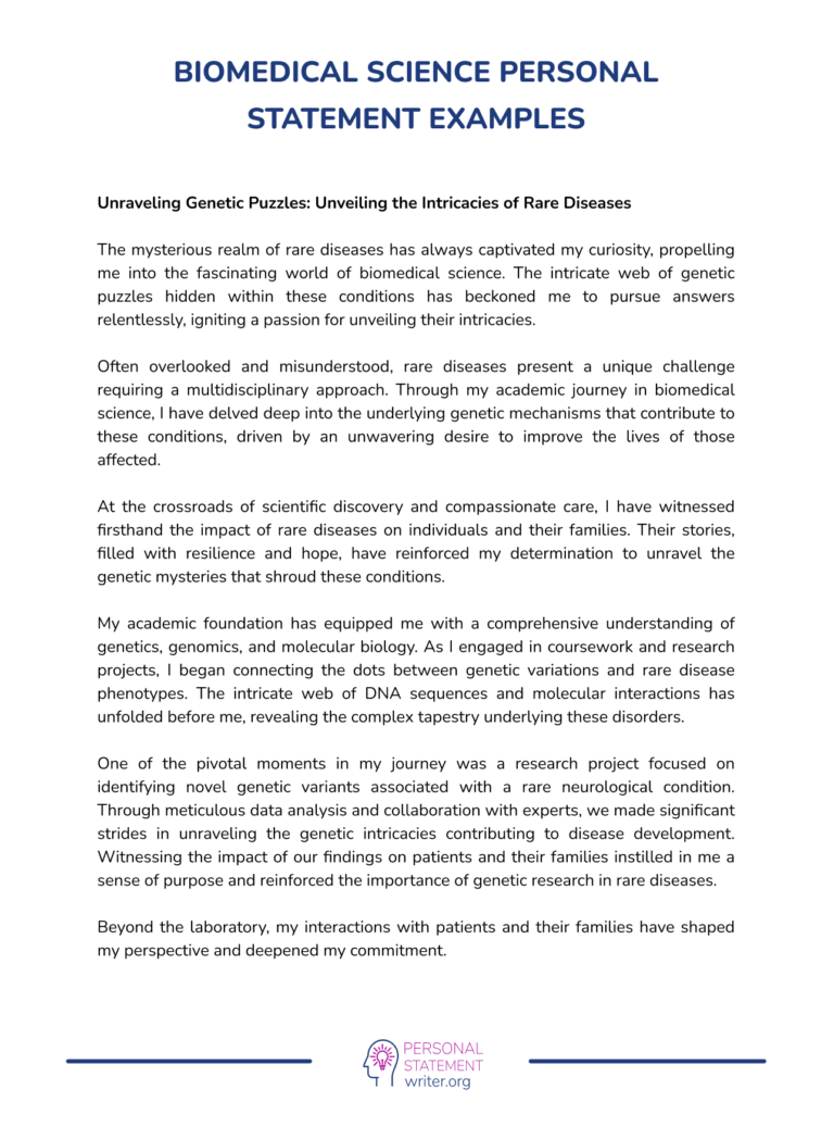 Top Biomedical Science Personal Statement by Practiced Writer