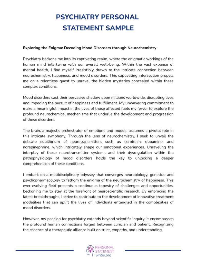 Receive Psychiatry Personal Statement Without Any Hassle