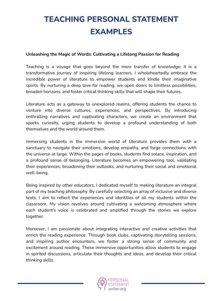 Catchy Teaching Personal Statement – 100% Personalized Help