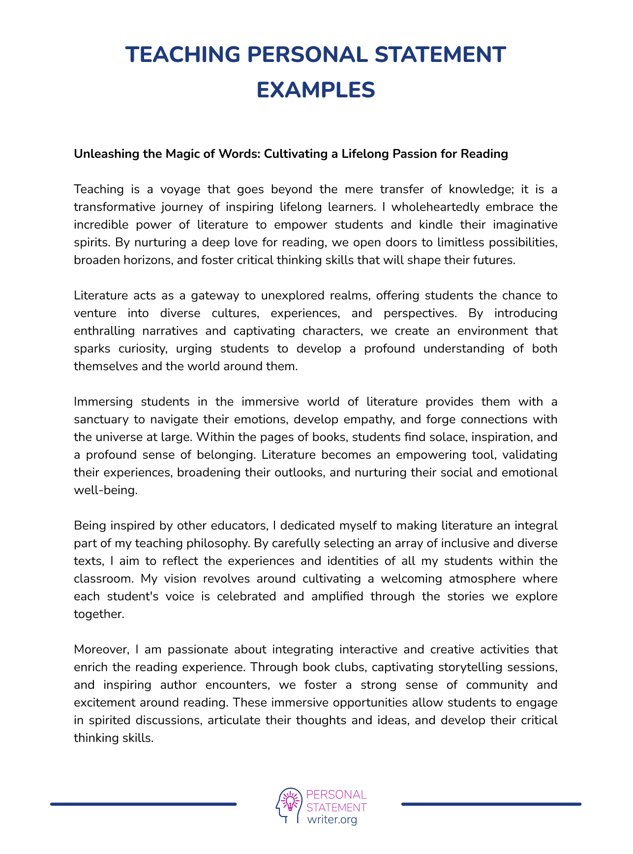 Catchy Teaching Personal Statement – 100% Personalized Help Catchy Teaching Personal Statement – 100% Personalized Help