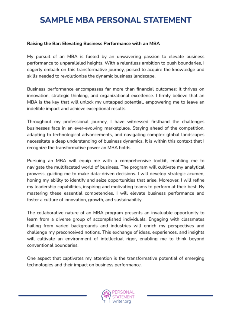 MBA Personal Statement Examples | High Quality | 100% Unique