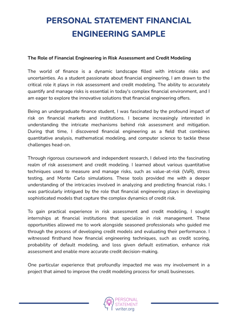 Financial Engineering Personal Statement for You to Stand Out
