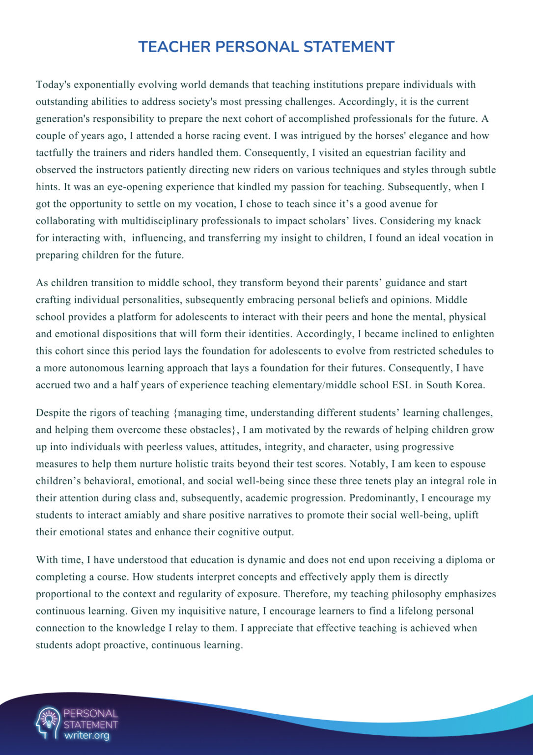 Catchy Teaching Personal Statement – 100% Personalized Help