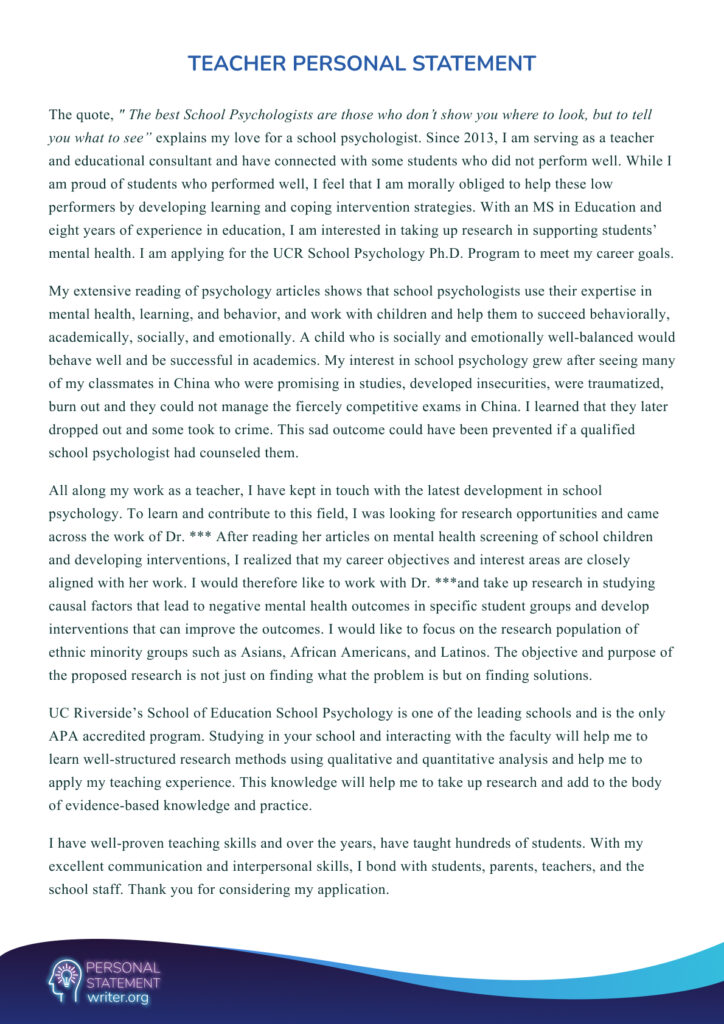 Catchy Teaching Personal Statement – 100% Personalized Help