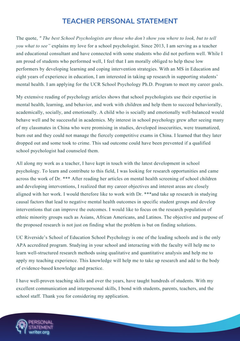 Catchy Teaching Personal Statement – 100% Personalized Help